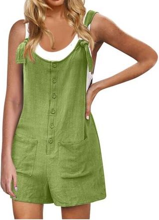 Generic Barboteuse courte dété pour femmes 2024 sans manches avec noeud noué, salopette ample décontractée avec poches pour femmes, combinaisons pyjama, Vert,