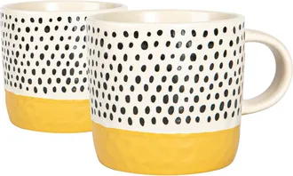 Nicola Spring Getauchte Dotty Stone Hager Kaffeetassen - 385ml - Senf - Pack Von 2