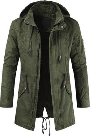 Generic Parka &agrave; capuche pour homme, manteau mi-long &agrave; fermeture &eacute;clair, style militaire, vert arm&eacute;e, taille 4XL