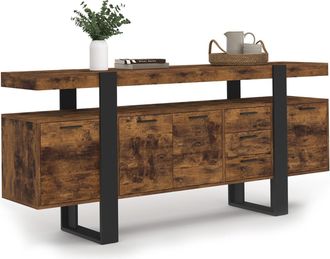 IDMarket Sideboard Wohnzimmer, 180 cm, Phoenix XXL, 4 T&uuml;ren mit 2 Schubladen, Holz, Antik-Optik, Schwarz