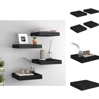 vidaXL Schwebende Wandregale 4 Stk. Schwarz 23x23,5x3,8cm mdf - Schwebendes Regal - Wandregal Schwarz - Regalset - Wohnraumdeko - M&ouml;bel F&uuml;r Die Wand
