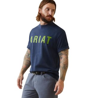 Ariat Mens Rebar Cotton Strong Block T-Shirt in Navy Heather Lime, Size Small, by Ariat