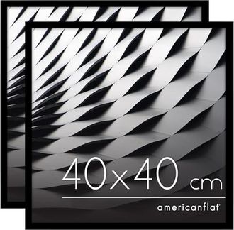 Americanflat Bilderrahmen 40x40 cm aus Kunststoff (2er Pack) - schmaler Bilderrahmen quadratisch 40x40 cm mit Plexi-Scheibe - Fotorahmen mit integrierter Aufh&auml;ngun