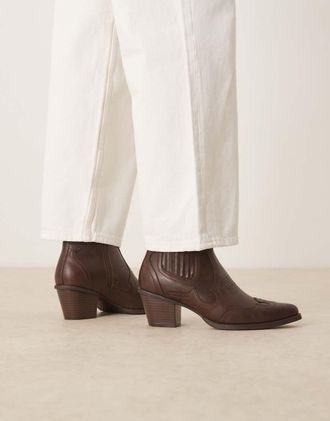 Asos Bottines Chelsea style western à talon cubain - Marron