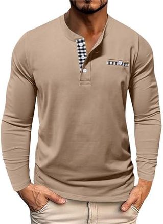 Generic Polo d&eacute;contract&eacute; vintage &agrave; imprim&eacute; bloc de couleurs pour homme, coupe classique, l&eacute;ger et respirant, tunique de travail, kaki, XXL