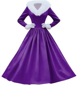 Generic Robe de Noël élégante pour femme - Col en V - Motif sapin de Noël - Robe décontractée - Pour les vacances, les cocktails, violet, XXL
