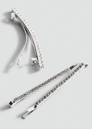 Mango Set mit 3 Haarclips mit Kristallen silber - Damen - Einheitsgröße - MANGO