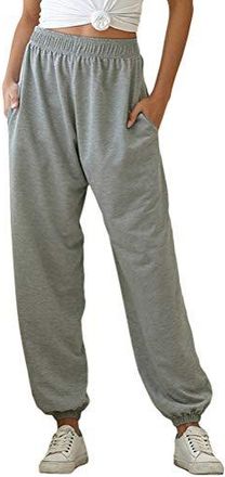 Minetom Été Mince Pantalon de Jogging Femmes Pantalons de Survêtement Long pour Running Fitness Training Élastique Taille Haute Pants avec Poche C Gris XX-Lar