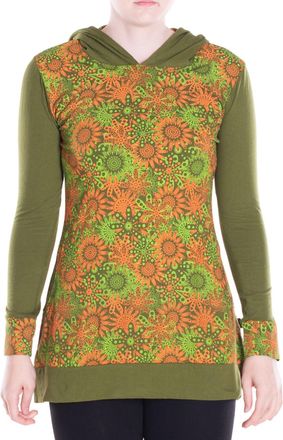 vishes bedruckter Hoodie Pullover Tunika mit Kapuze und Taschen - Alternative Bekleidung Olive 38