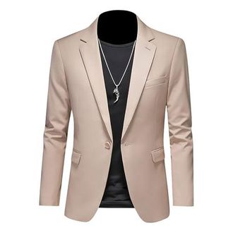 Generic Blazer d&eacute;contract&eacute; pour homme, 15 couleurs, classique &agrave; un bouton, couleur unie, pour homme, coupe ajust&eacute;e, veste de costume daffaires, kaki, 4XL