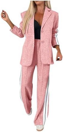 Generic Ensemble 2 pi&egrave;ces d&eacute;contract&eacute; &agrave; manches longues pour femme, veste ample et pantalon large avec poches, ensemble de d&eacute;tente d&eacute;t&eacute; assorti, rose, 4XL