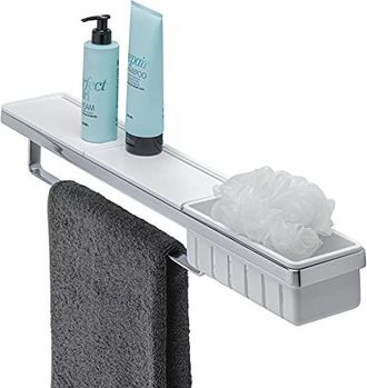 Geesa Frame Ablage mit Handtuchhalter und Duschkorb, Messing/Kunststoff, Farbe: Weiß/Chrom, 630 x 105 x 108 mm