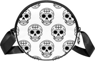 Generic Sac &agrave; bandouli&egrave;re rond pour femme, motif t&ecirc;te de mort et fleur de sucre fonc&eacute;, petit sac &agrave; bandouli&egrave;re avec fermeture &eacute;clair, bretelles r&eacute;glables, sac