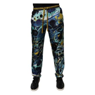 Dolce & Gabbana Seiden-Jogginghose mit Marmorprint in Multicolor - - Trousers - Herren - Mehrfarbig - XS