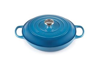 LE CREUSET Cocotte Peu Profonde avec Couvercle en Fonte émaillée Signature, 30 cm, 3.2 litres, Bleu de Marseille, 211803020