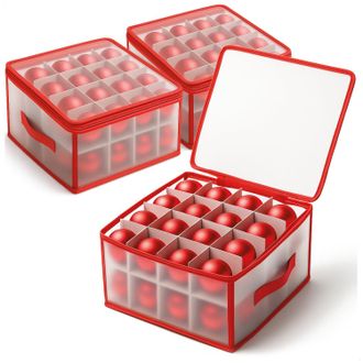 Com-Four 3X Aufbewahrungsbox f&uuml;r insgesamt 96 Weihnachtskugeln - Christbaumschmuck-Sortierbox - Christbaumkugeln- und Weihnachtsdeko-Organizer - Aufbewahrung f