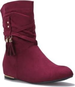 La Modeuse Bottines plissées en Simili Daim avec Talon compensé Invisible