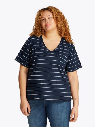 Tommy Hilfiger V-Shirt CRV MODERN CO LINEN V-NK SS in Gro&szlig;en Gr&ouml;&szlig;en