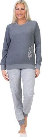 Normann Pyjama en tissu éponge pour femme avec poignets et motif floral - également en grande taille, gris, 48-50