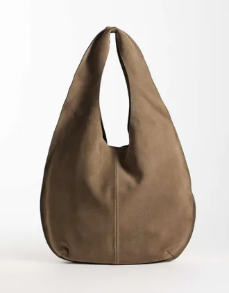 Mango Schultertasche aus 100 % Wildleder in Braun