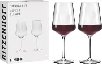 Ritzenhoff 8000002 Rotweinglas 500 ml - Serie Sonnenschliff - 2 Stück im Geschenk-Set, modern - Made in Germany
