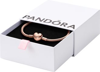 Pandora Moments Schlangen-Gliederarmband mit Herz-Verschluss aus Sterling Silber mit ros&eacute;vergoldete Metalllegierung, Kompatibel Moments, Gr&ouml;&szlig;e:20, 583050C00-2