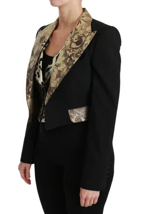 Dolce & Gabbana Gold Floral Jacquard Wool Blazer - Black