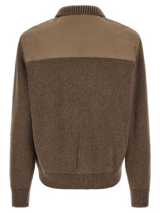 Brioni Calfskin Leather and Ribbed Knit Jacket - Brown