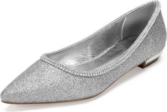 Generic Chaussures Plates Mari&eacute;e Femme Chaussures De Mariage Plates Bout Pointu Ballerines Et&eacute; Plate Mariage Soir&eacute;e Chaussures Femmes 1.8Cm,Argent,41 EU