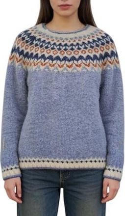 Generic Pull tricot&eacute; vintage &agrave; col rond et manches longues pour femme Motif Fair Isle, a, 5XL