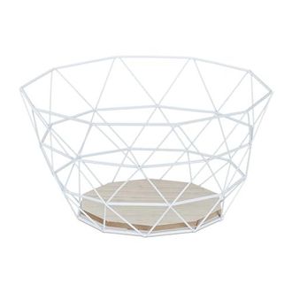 Relaxdays Corbeille &agrave; Fruits, Panier d&eacute;coratif, l&eacute;gumes, Fer & Bois, Design Industriel, HxLxP : 14,5x28x28 cm, Blanc