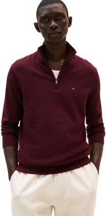 Tommy Hilfiger Herren Pullover mit Reißverschluss Essential Cotton Mock Halbzip, Rot (Deep Burgundy), XXL