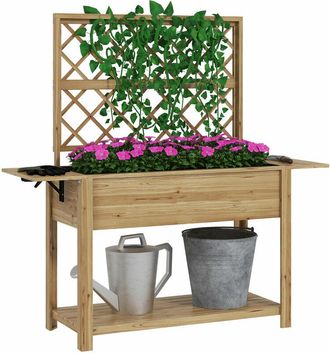 OUTSUNNY Jardinière rectangulaire sur pied avec treillis - tablettes, étagère - bois sapin autoclave