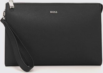 HUGO BOSS Dokumenten-Pouch aus genarbtem Kunstleder mit Metall-Logo