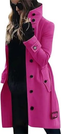 TOMWELL Femme Manteau Jacket Bouton Revers Veste Chaud Trenchcoat Manches Longues Cardigan Blazer Manteau OL Vintage Couleur Unie Trench Coat Jacket A Rose Ro