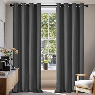 Deconovo Rideaux Occultants Isolant Thermique Anti Froid, Design Moderne &agrave; Oeillets, Rideaux pour Salon et Chambre, 140x300 CM (Largeur x Hauteur), Gris Fonc&eacute;,