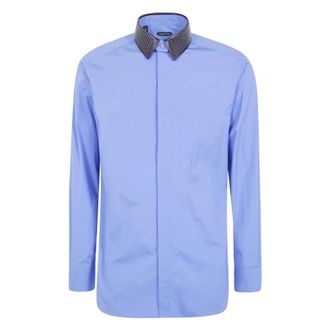 Tom Ford Chemise Popeline Teinte Pi&egrave;ce Coupe Fluide - Homme - Chemises - Bleu - Taille: L