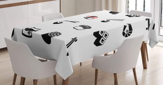 Abakuhaus Sushi Tischdecke, Minimalist japanische Gerichte, Inn und Outdoor Bereich geeignet Waschbar Druck Klare Farben Kein Verblassen, 140 x 200 cm, Weiß Sch