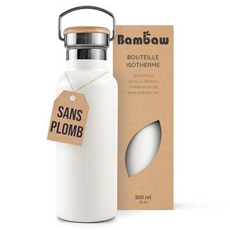 Bambaw Bouteille Isotherme 500ml, Thermos Blanc, Gourde Inox 500ml, Gourde Sport 500ml, Gourde Velo - Blanc Polaire
