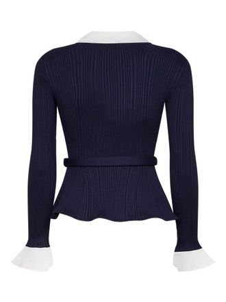 Self Portrait Womens Cardigan Belted Ribbed Blue Polyamide Cardigans Sweater