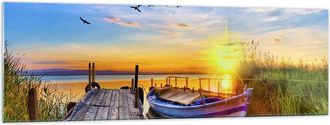 Arttor Panorama Bilder auf Glas 160x50cm Glasbild See Boot Wasser Groß XXL Wanddeko Bild im Glas Schlafzimmer Küche Wandbilder Dekoration Wohnzimmer Modern W