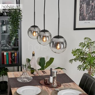 HOFSTEIN Hängeleuchte Gastor, Hängelampe aus Metall/Glas in Schwarz/Rauchfarben/Klar, Vintage/Retro Design mit Schirmen aus Glas (Ø 15 cm), Höhe max. 149 cm, 3