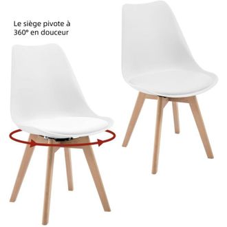 Woltu Woltu - Lot de 2 chaises pivotantes en similicuir blanc - Pieds en bois massif - Hauteur dassise 47cm - Capacit&eacute; 150kg - Pour salle &agrave; manger ou