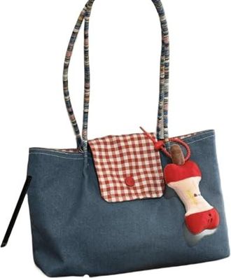 Generic Sac à bandoulière décontracté en nylon à carreaux avec pendentif, sac à main dopamine, grande capacité, sacs fourre-tout tendance pour les aisselles, 