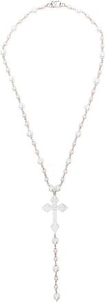 Darkai Pearls Rosary Beaded Cross Necklace