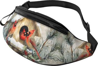 Generic Atmungsaktiv Bauchtasche Winterkardinalv&ouml;gel-Druck G&uuml;rteltasche Bauchtasche Schultertaschen F&uuml;r Wandern Spazieren Herren 14X35Cm