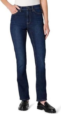 Amazon Essentials Jean Jambes Droites, Coupe Ajustée et Taille Mi-Haute, Élasticité Moyenne Femme, Délavé Foncé, 38-40