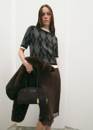 Mango Satinierter Rock mit Spitze braun - Damen - XS - MANGO