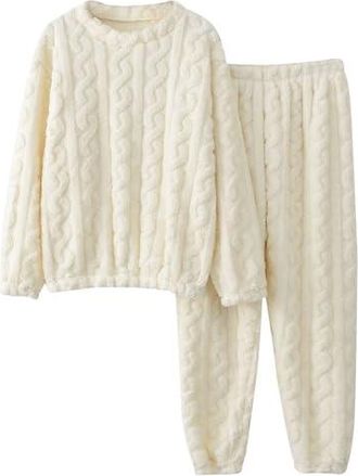 Generic Pyjama Chaud pour Hommes et Femmes, Ensemble de Pyjama Pelucheux, Pull surdimensionné en Polaire Confortable, Pantalon Long, Tenue décontracté, Ensemb