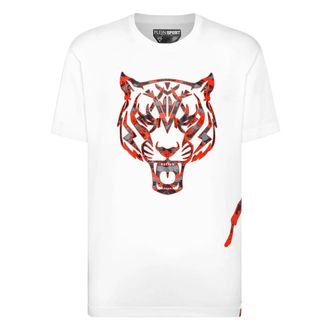Plein Sport Homme, Tops, Blanc, Taille: 2XL T-shirt Col Rond Tigre